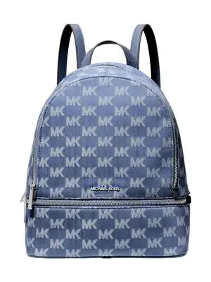 Michael Kors Rhea Medium Logo Jacquard Denim Backpack - Blue