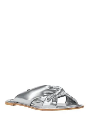 Michael Kors Elena Metallic Knot Slide Sandals - Silver