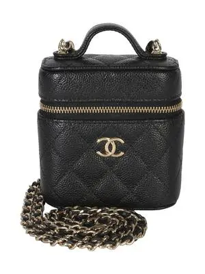 CHANEL Chanel Quilted Caviar Small Handle Vanity Case With Chain