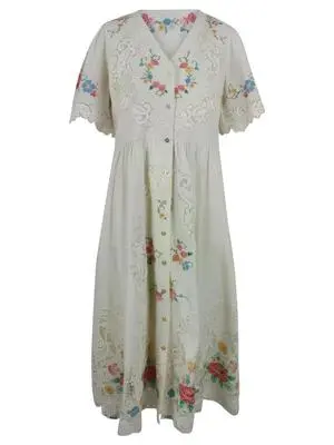 Sea Astrid Floral-embroidered Midi Dress - Neutrals