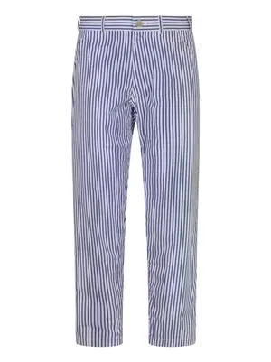 Comme Des Garçons Striped Cotton Trousers - Blue