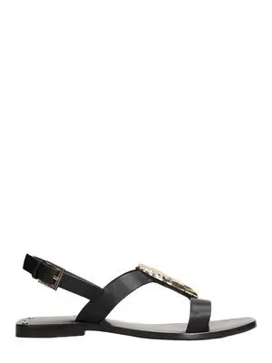 CORAL BLUE Hammered Plaque Slingback Sandals - Black