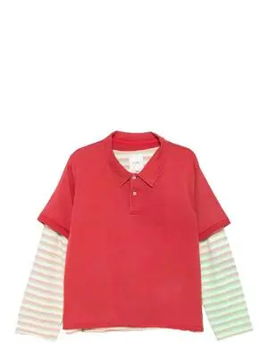FOUND Layered-design Striped-sleeve Polo Shirt - Red