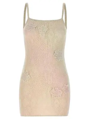 MC2 SAINT BARTH Crochet-knit Flower Appliqué Mini Dress - Neutrals