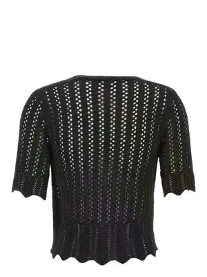 KAOS Openwork Knit Scalloped-edge Cropped Cardigan - Black
