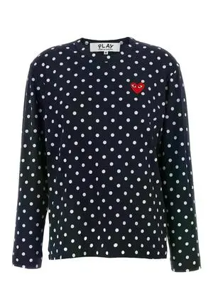 Play Comme Des Garcon Polka Dot Heart Patch Long Sleeve T-shirt - Blue