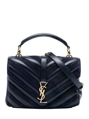 Saint Laurent Medium Calfskin And Suede Chevron Monogram College Satchel - Blue