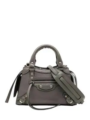 Balenciaga Mini Grained Calfskin Motocross Neo Classic City Satchel - Grey