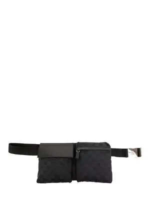 Gucci Gg Canvas Double Pocket Belt Bag - Black