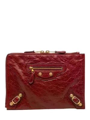 Balenciaga Lambskin Leather Giant 12 Zip Around Flat Clutch Bag - Red
