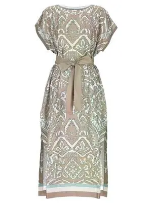 D.exterior Abstract Print Belted Maxi Dress - Neutrals