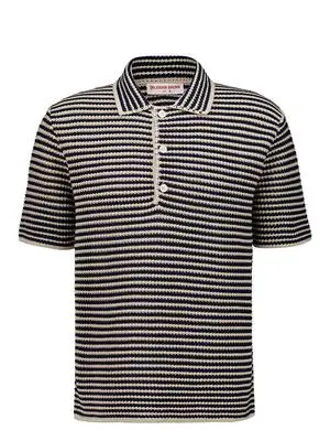 Orlebar Brown Night Iris Lowry Stripe Crochet Polo - Blue