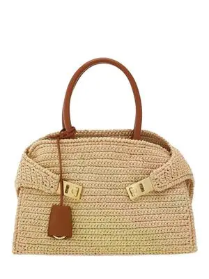 FERRAGAMO Hug Woven-raffia Tote Bag - Neutrals
