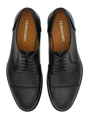 FERRAGAMO Calfskin Derby Shoes With Stitching Detail - Black