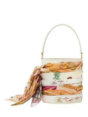 FERRAGAMO Mini Bucket Bag With Foulard Accent - White