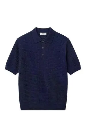 MASQ Textured-knit Polo Shirt - Blue