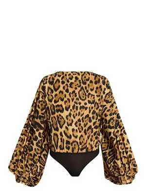 ALAÃA Alaia Backless Bodysuit With Balloon Sleeves In Taffeta - Brown