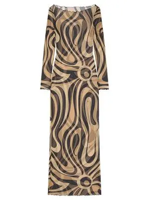 Emilio Pucci Pucci Marmo Print Sheer Tulle Dress Multi