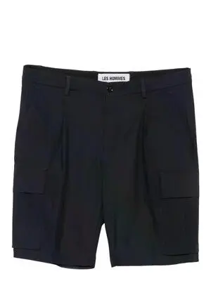 LES HOMMES Pleated Cargo Shorts - Blue