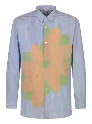 Comme Des Garçons Stripe-pattern Floral-print Shirt - Blue