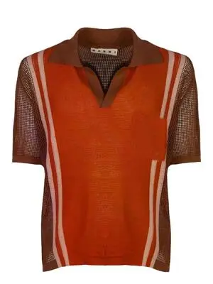 Marni Stripe-detail Mesh-knit Polo-collar T-shirt - Red