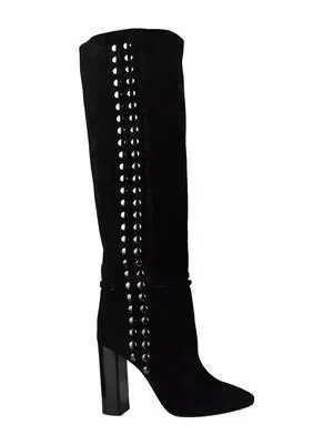 Saint Laurent Braided Suede Boots With Stud Embellishments - Black