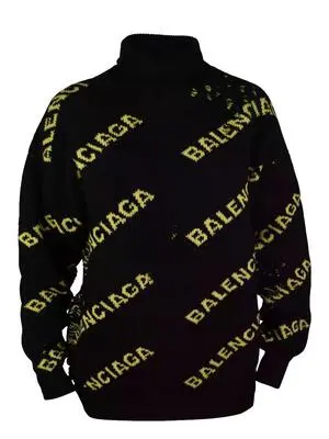 Balenciaga Logo Ribbed Turtleneck Sweater - Black