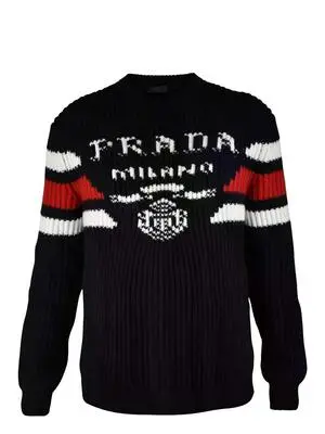 Prada Logo Crew Neck Sweater - Blue