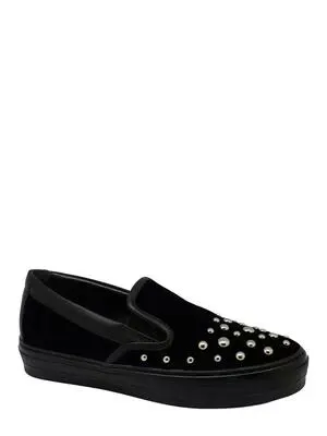 FERRAGAMO Stud-embellished Velvet Loafers - Black