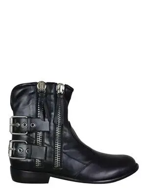 GIUSEPPE ZANOTTI Leather Buckle-strap Zipped Boots - Black