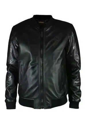 Philipp Plein Leather Bomber Jacket - Black