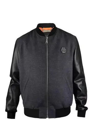 Philipp Plein Leather-sleeved Bomber Jacket - Grey