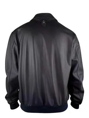 BILLIONAIRE Logo Plaque Leather Jacket - Blue