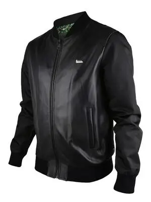 Philipp Plein Leather Bomber Jacket With Logo Plaque - Black