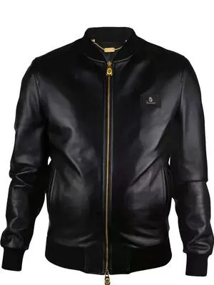 BILLIONAIRE Logo-patch Leather Jacket - Black