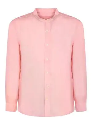120% Lino Band-collar Long-sleeve Shirt - Pink