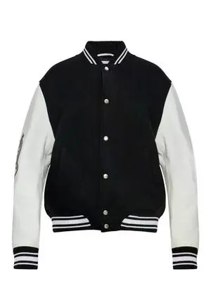 Off-White Logo Embroidered Leather Sleeve Jacket - Black