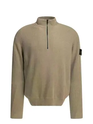 Stone Island Ribbed Knit Quarter-zip Sweatshirt - Neutrals