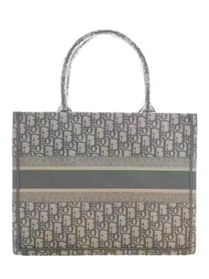 Dior Christian Dior 2025 Medium Oblique Embroidered Canvas Book Tote Bag Grey