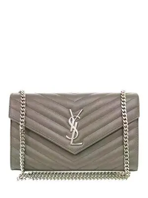 Saint Laurent Saint Laurent Grain De Poudre Matelassé Chevron Classic Cassandre Chain Wallet Crossbody Bag Brown