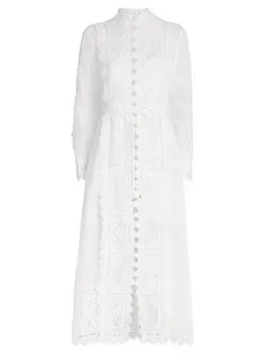 Zimmermann Ramie Lace Aster Midi Dress - Ivory
