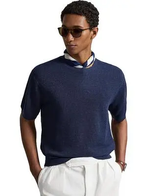 Polo Ralph Lauren Pique Knit Linen Short-sleeve Sweater - Navy