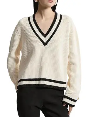 Karen Millen Cotton V-neck Boxy Jumper - Ivory