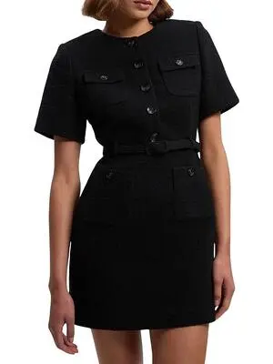 Karen Millen Belted Tweed Mini Dress - Black