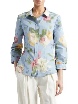 Carolina Herrera Ana Chiné Floral Print Button-up Shirt - Cloudy Blue Multi