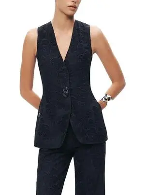 NOCTURNE Textured Floral Lace Vest - Black