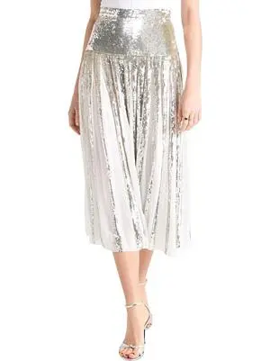 TEMPERLEY LONDON Filigree Sequin Embellished Midi Skirt - Silver