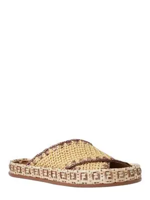 Fendi Raffia Ff Logo Slide Sandals - F1vom Natu.sellie Nat.sel