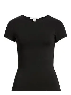 Topshop Stretch Cotton Cap Sleeve T-shirt - Black