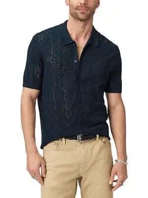 John Varvatos Emil Short Sleeve Pointelle Sweater Shirt - Navy